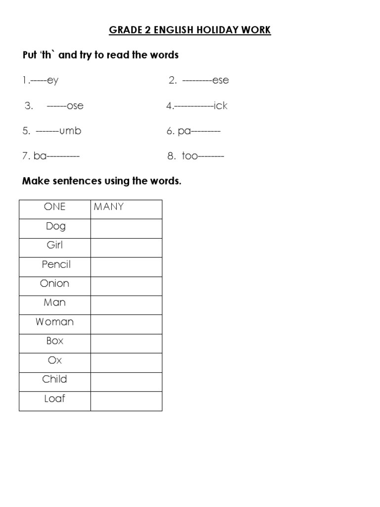 Grade 2 Term 1 Holiday Work | PDF