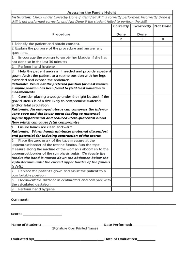 Fundic Height Measurement Checklist | PDF | Uterus | Fetus