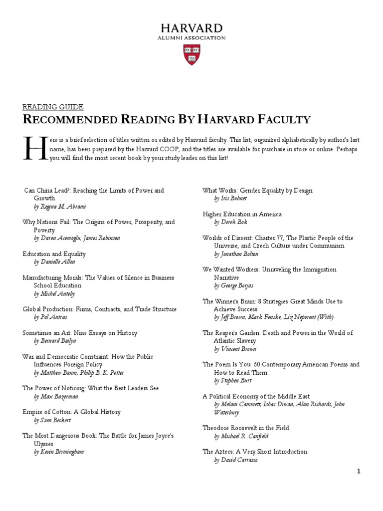 Harvard Faculty Reading Guide | PDF | The United States