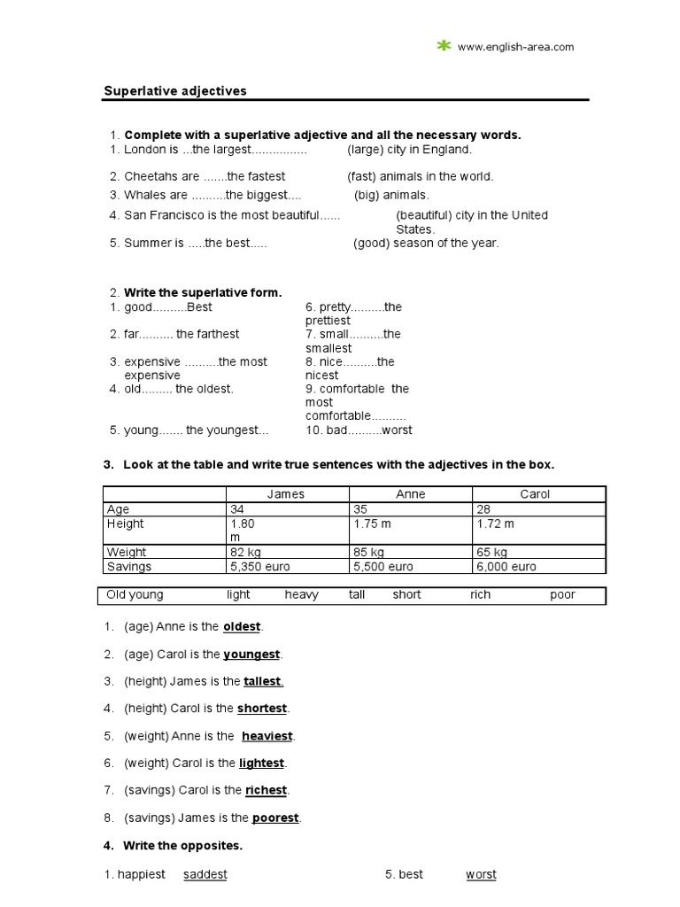 Superlative Adjectives Exercises Alf Apesteguia - Questions | PDF