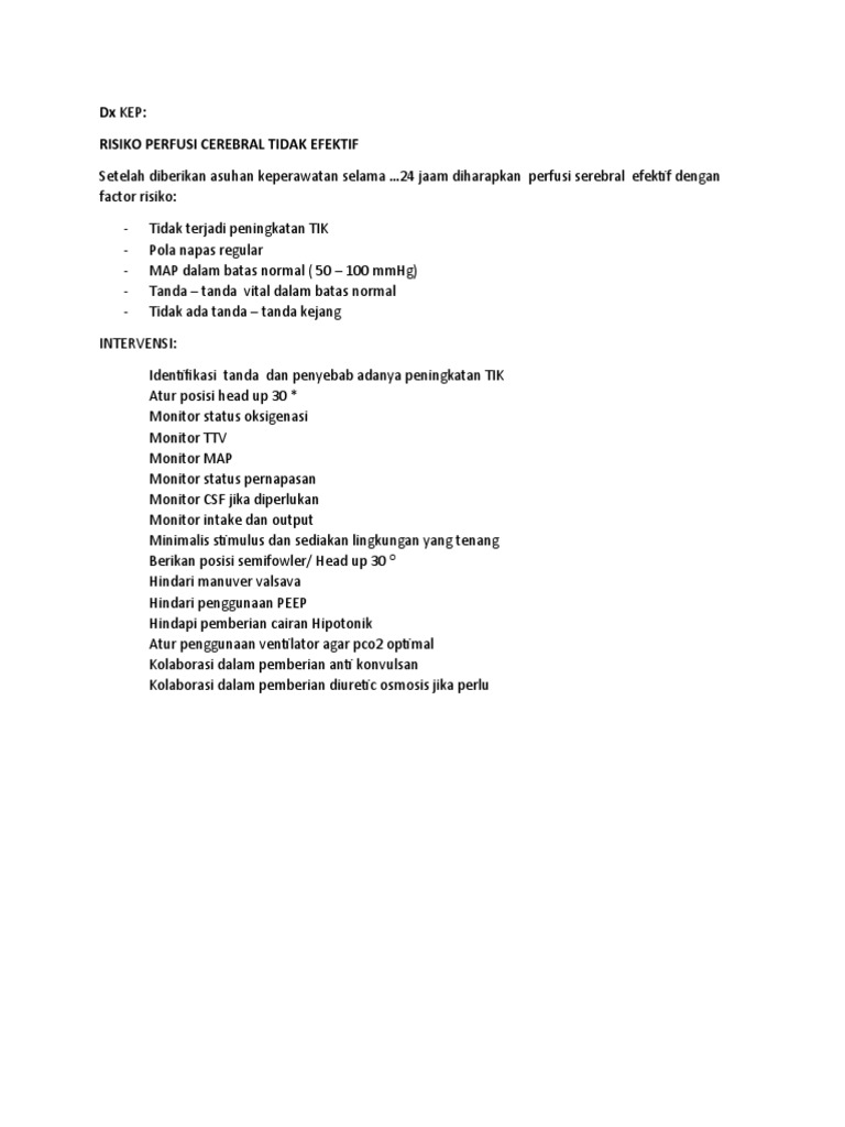 Risiko Perfusi Serebral Tidak Efektif | PDF