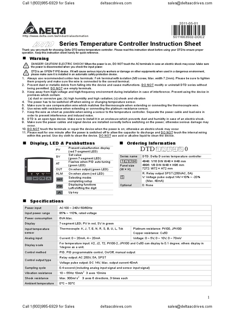 Delta DTD Instruction Sheet | Download Free PDF | Parameter (Computer Programming) | Relay