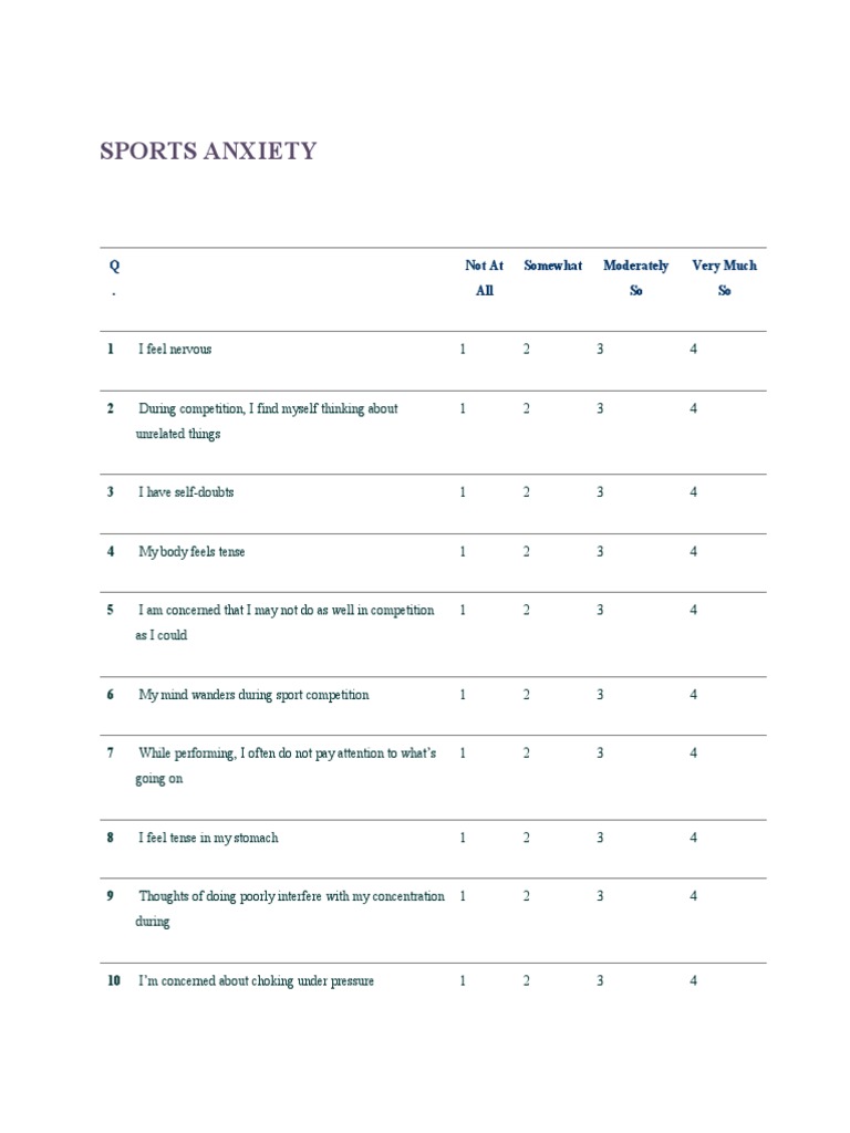 SAS - Sports Anxiety Scale | PDF