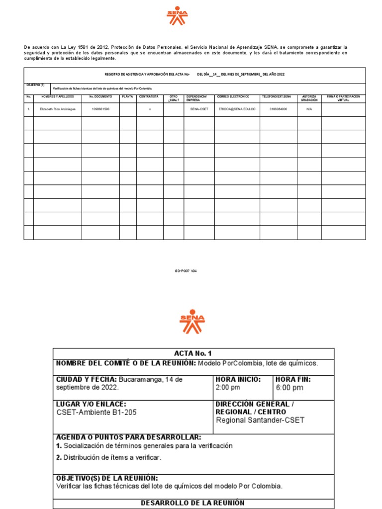 GD-F-007 Formato de Acta y Registro de Asistencia 1 | PDF