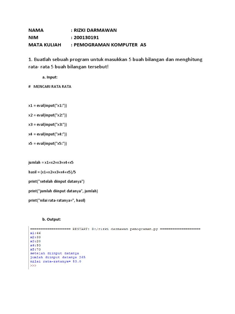 Rizki Darmawan 200130191 Tugas Pemograman A5 | PDF | Seni
