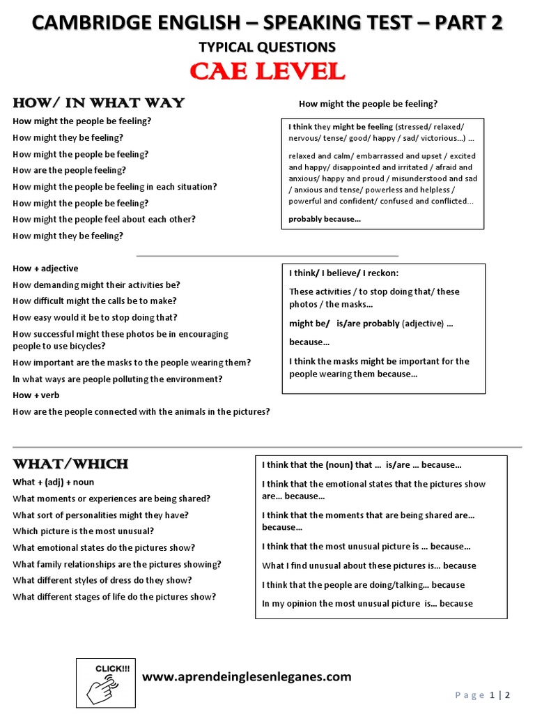 Cae - Speaking Test - Part 2 - Typical Questions | PDF | Verb ...