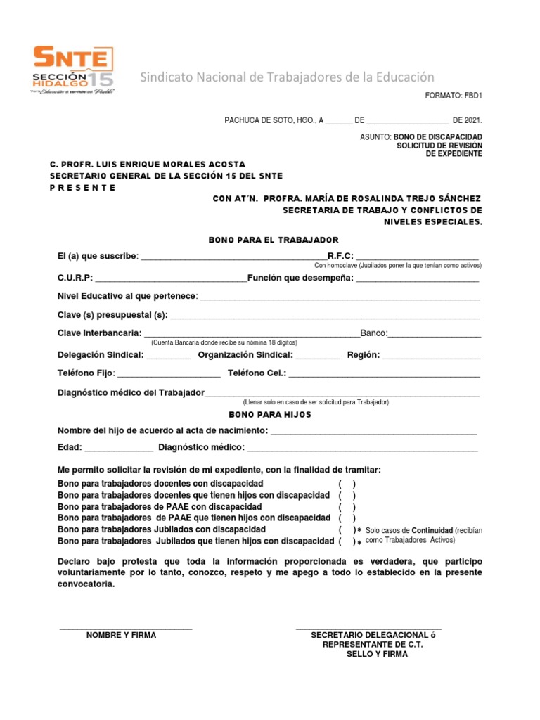 Formato FBD1 Bono Discapacidad | PDF