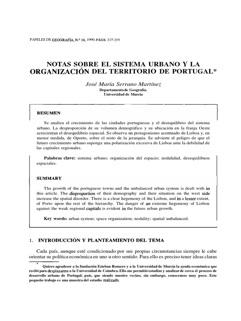 Notas Sobre El Sistema Urbano LA Organizaci N Del Territ RI de Portugal | PDF | Portugal | Porto