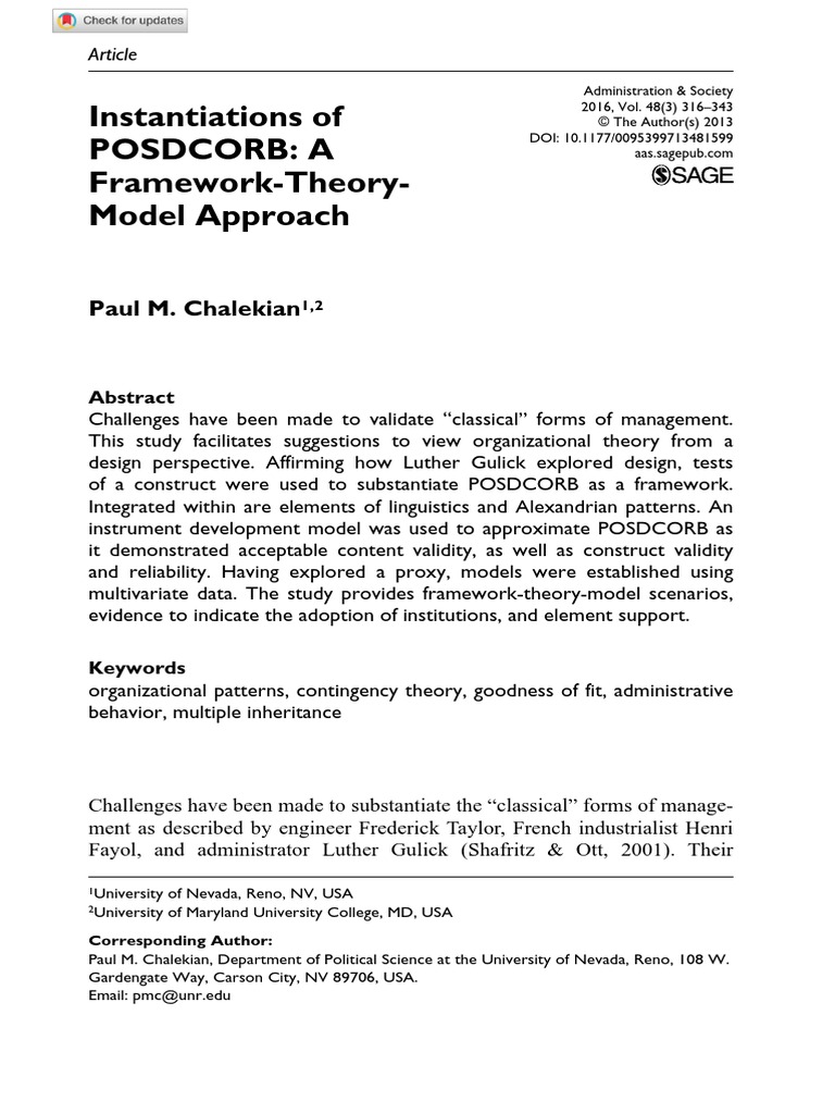 Instantiations of POSDCORB A Framework-TheoryModel Approach | PDF ...