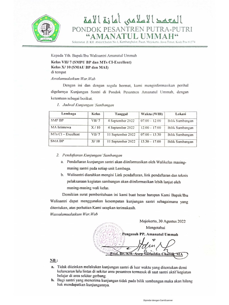 Surat Kunjungan Santri | PDF | Griya & Taman