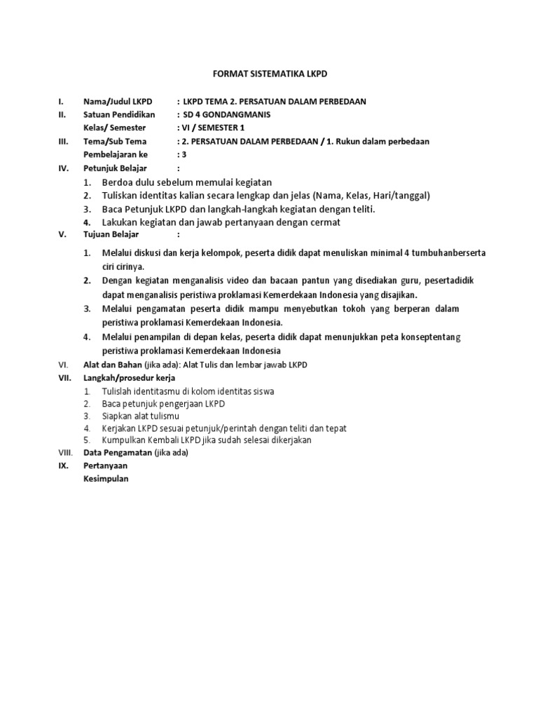 Format Sistematika LKPD PBL | PDF