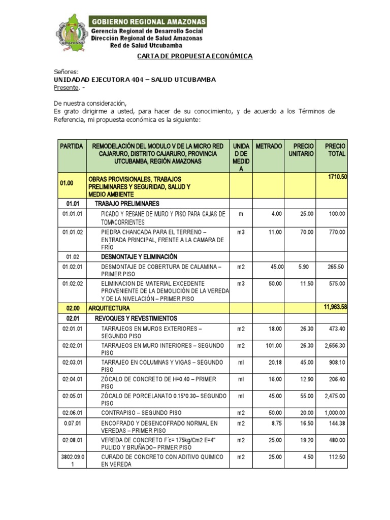 Formato de Oferta Economica | PDF | Materiales de construcción