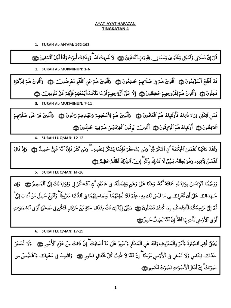 Ayat Ayat Hafazan SPM | PDF