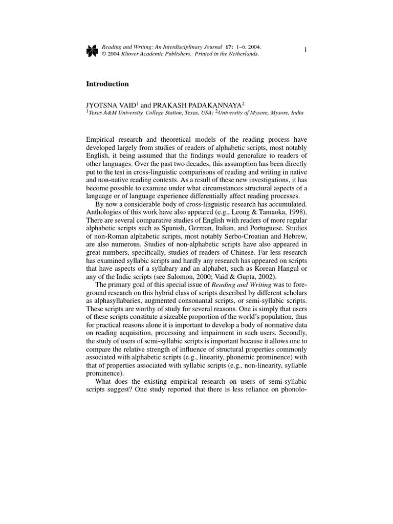Reading and Writing in Semi Syllabic SCR | PDF | Dyslexia | Orthography
