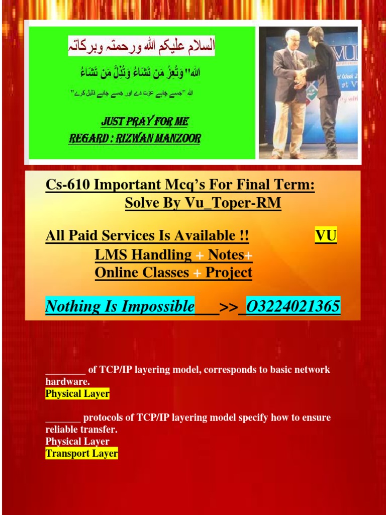 CS610 Mcq's FinalTerm by Vu Topper RM | PDF | Routing | Computer Network CS610 Mcq's FinalTerm by Vu Topper RM | PDF | Routing | Computer Network