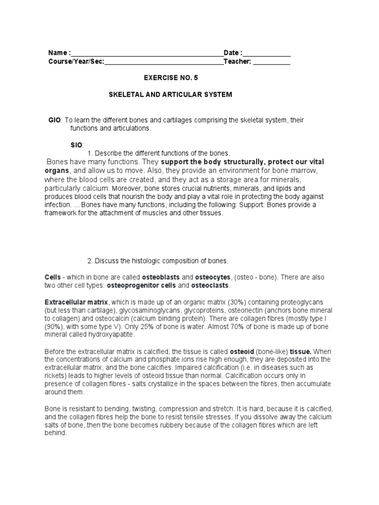 WEEK 5 LAB EXERCISE - Skeletal System | PDF WEEK 5 LAB EXERCISE - Skeletal System | PDF