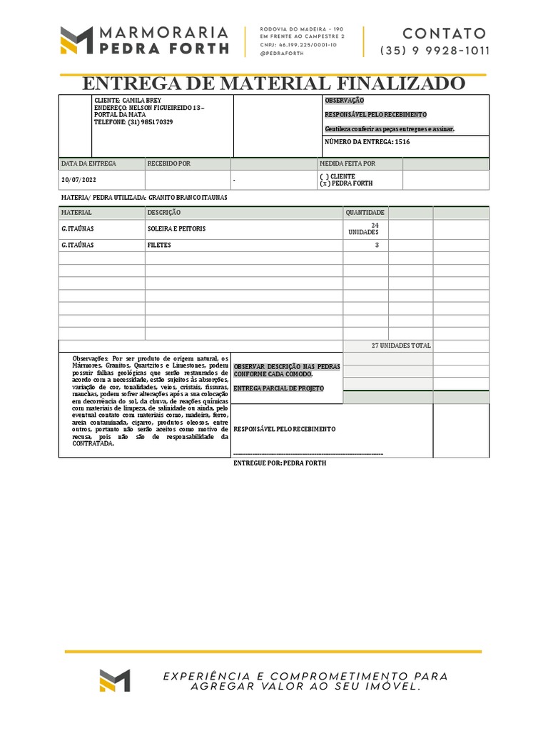 Formulário de Entregas | PDF