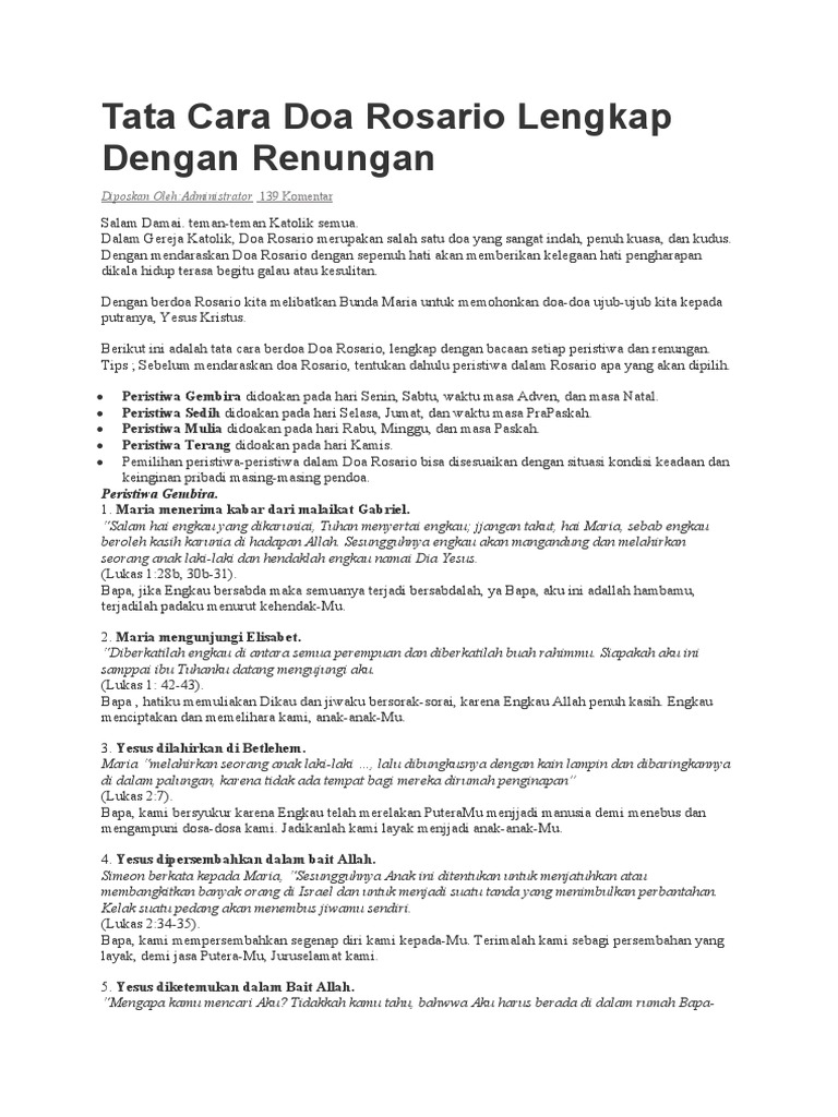 Tata Cara Doa Rosario Lengkap Dengan Renungan | PDF