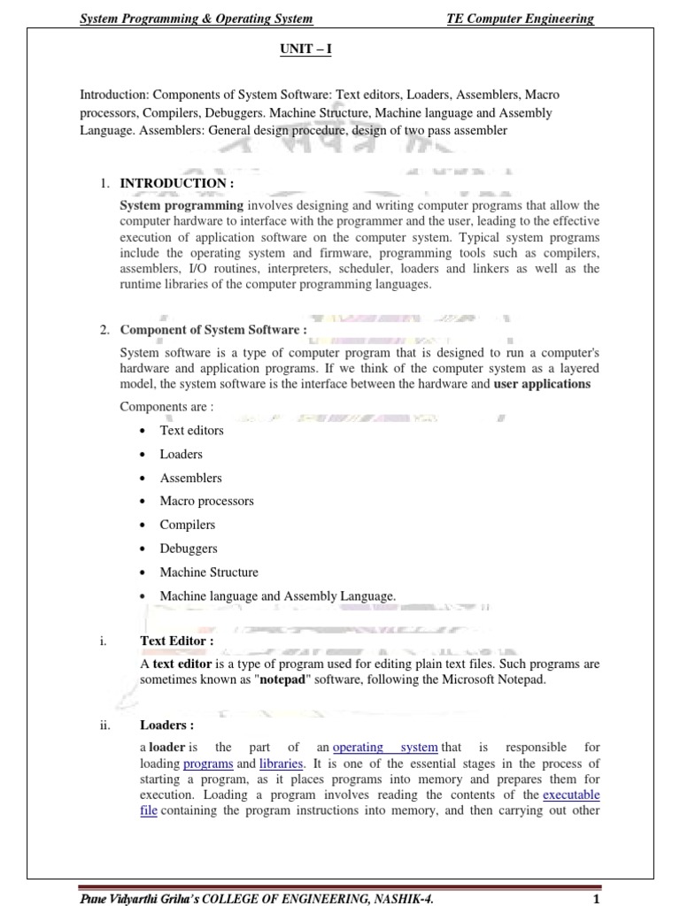 Unit 1 Spos Notes | PDF | Assembly Language | Programming