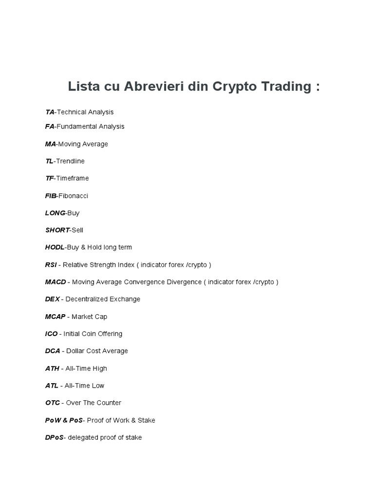Lista Cu Abrevieri Din Crypto Trading | PDF