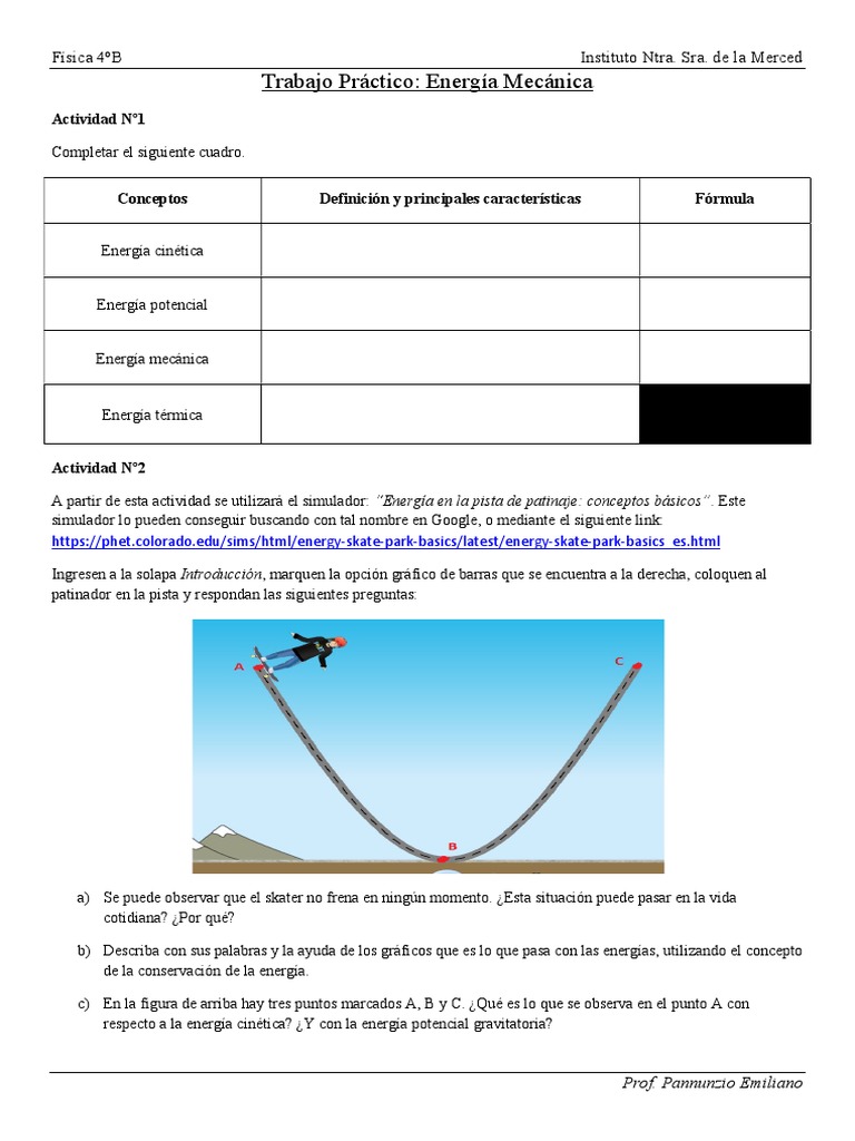 Trabajo Práctico Energía Mecánica | PDF | Energía potencial | Masa