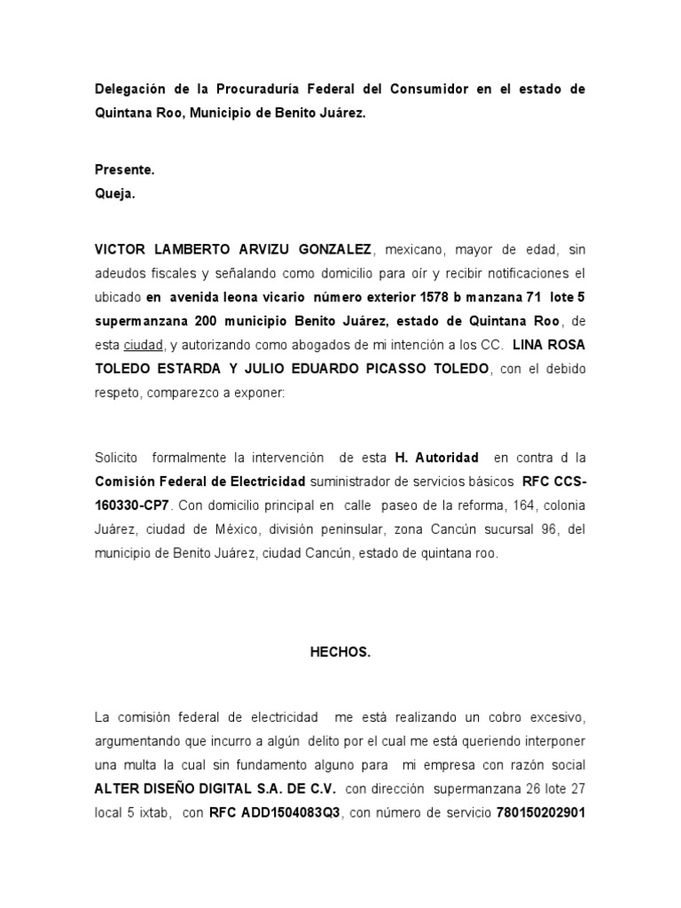 Queja Profeco CFE. | PDF | Gobierno