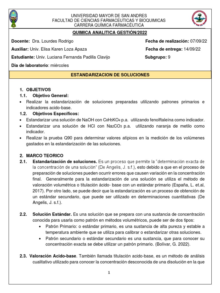 Estandarización de soluciones de NaOH y HCl mediante valoraciones ácido-base | PDF | Valoración ...