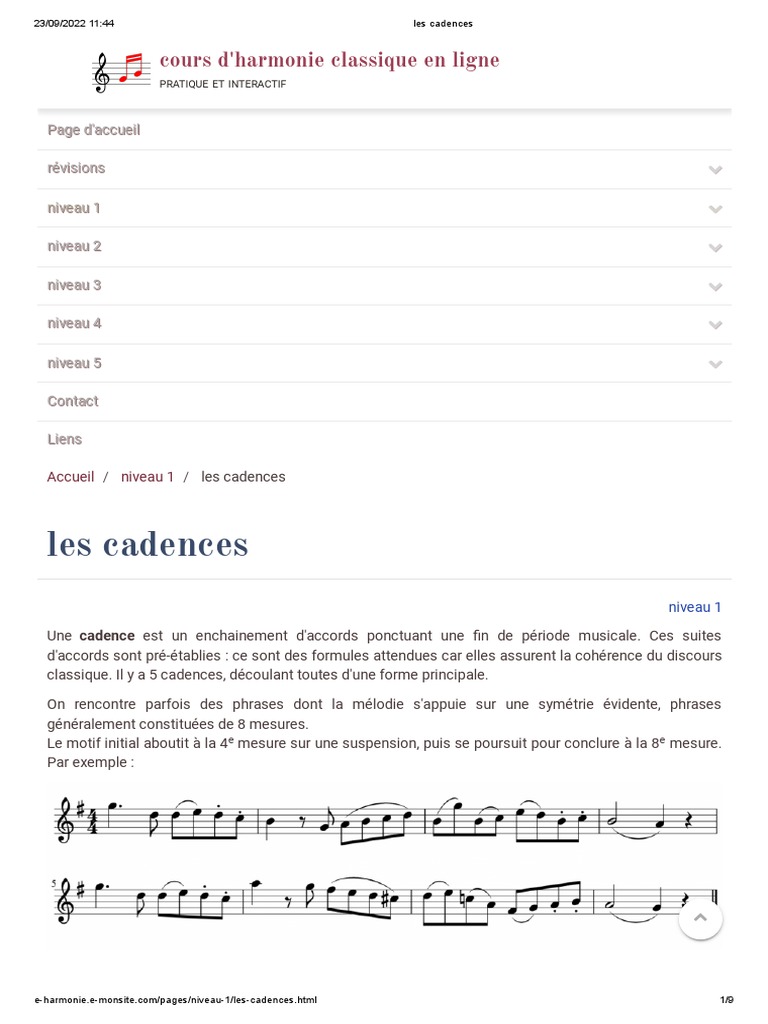 Les différentes cadences en musique | PDF | Accord (Musique) | Éléments ...