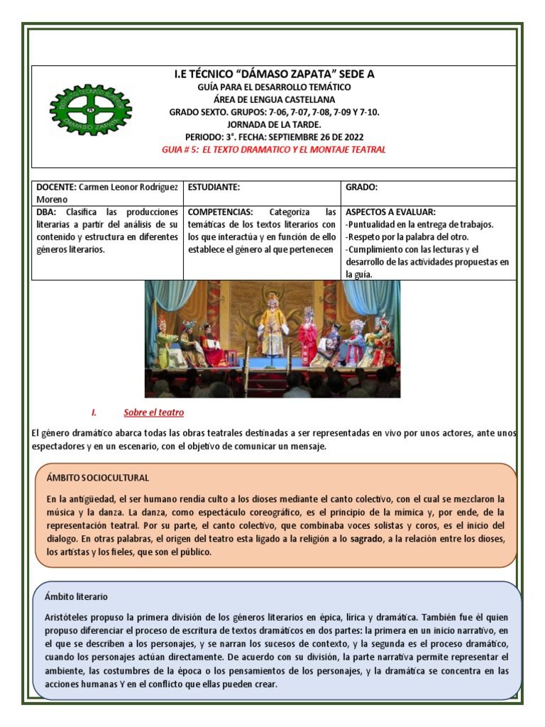 Guia 5 El Texto Dramático Pdf Teatro