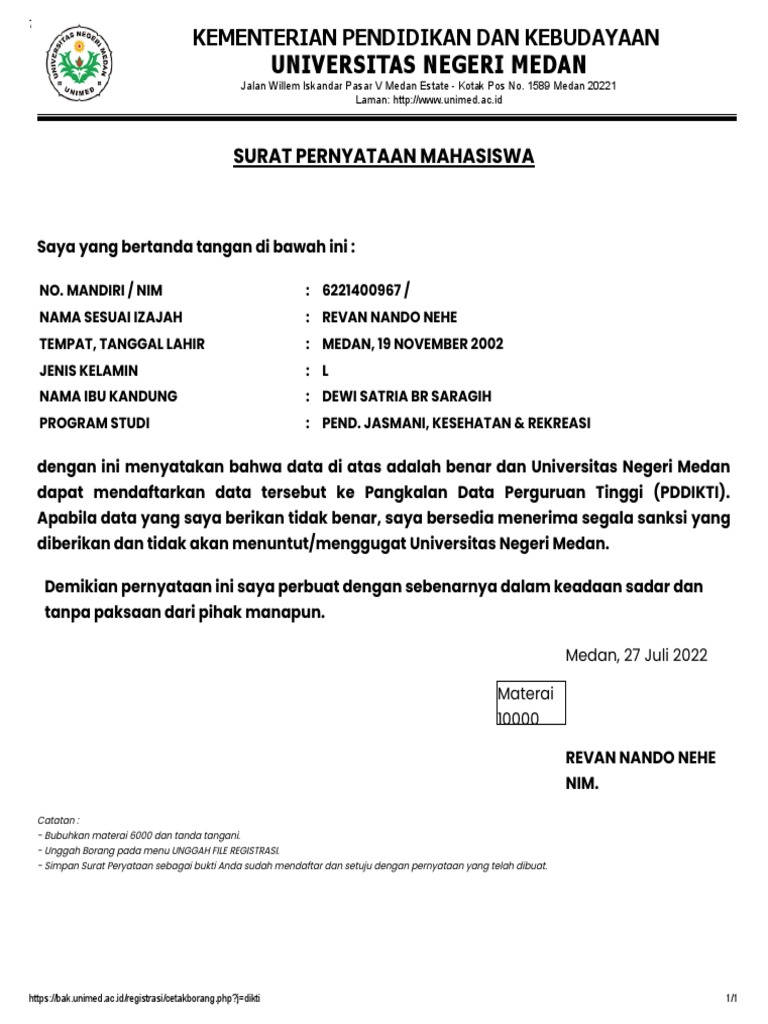 Biodata Mahasiswa Universitas Negeri Medan | PDF Biodata Mahasiswa Universitas Negeri Medan | PDF