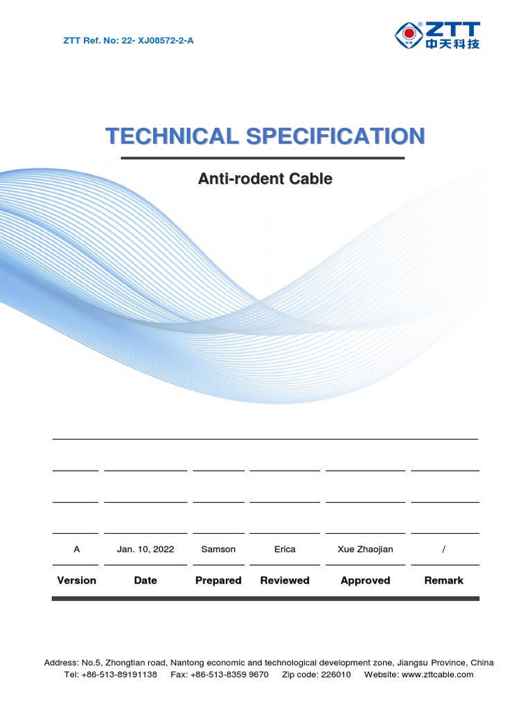 ZTT Anti-Rodent Cable Cfs02752+cad0171 | PDF | Optical Fiber | Optics