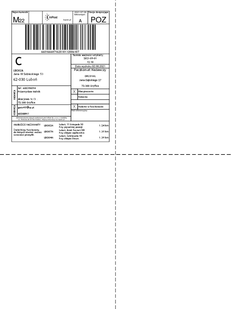 Etykieta InPost 660166687162030132006107 | PDF