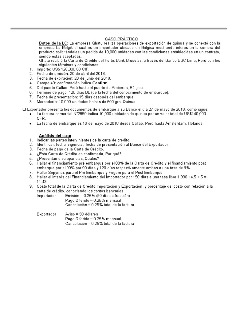 Caso Practico | PDF | Carta de crédito | Bancos