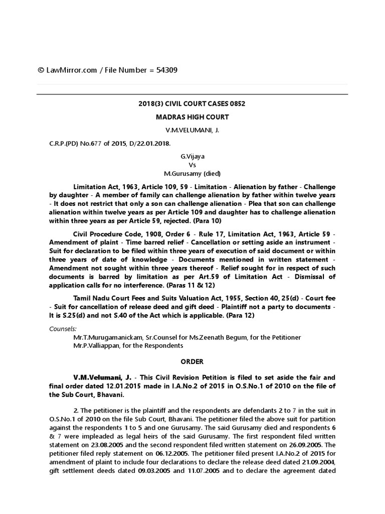 Alienation Can Be Challenged by Family Member With in 12 Years | PDF