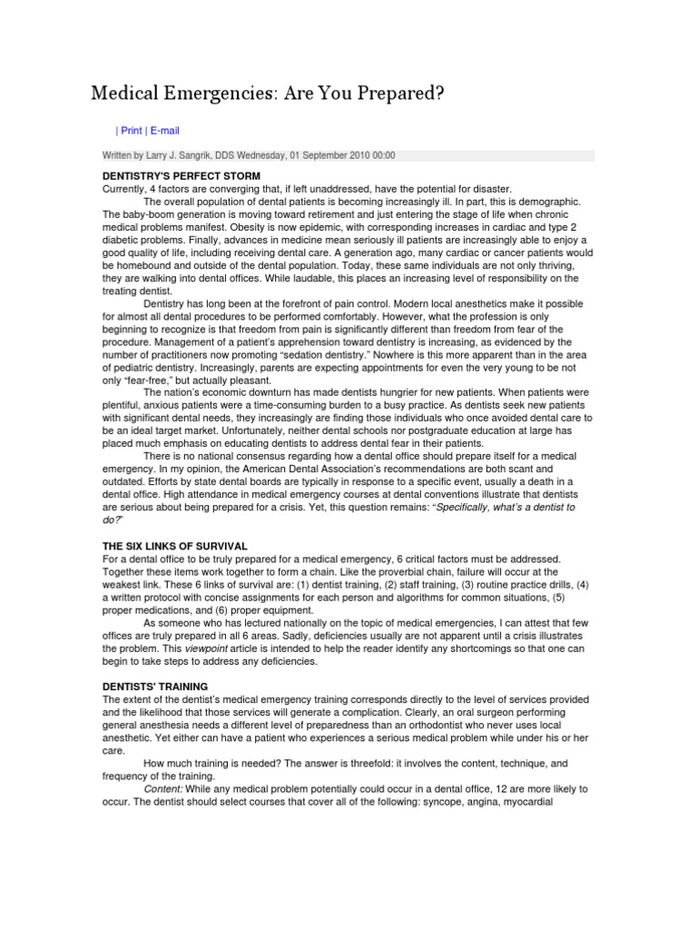 Medical Emergencies | Download Free PDF | Dentist | Dentistry