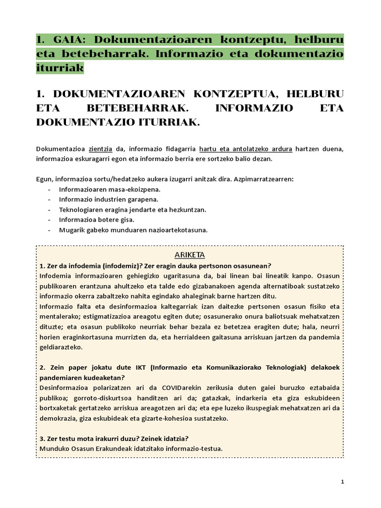 Dokumentazio Iturrien Kudekate 1. GAIA | PDF