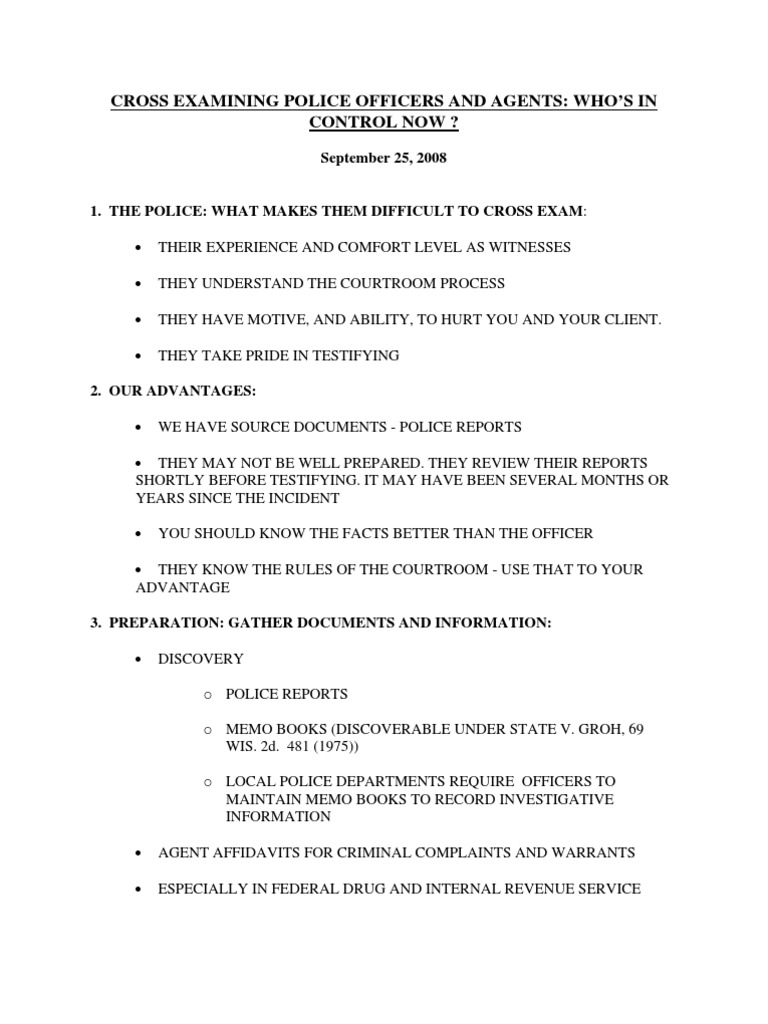 Cross Examining Police Officers and Agents | PDF | Witness Impeachment ...