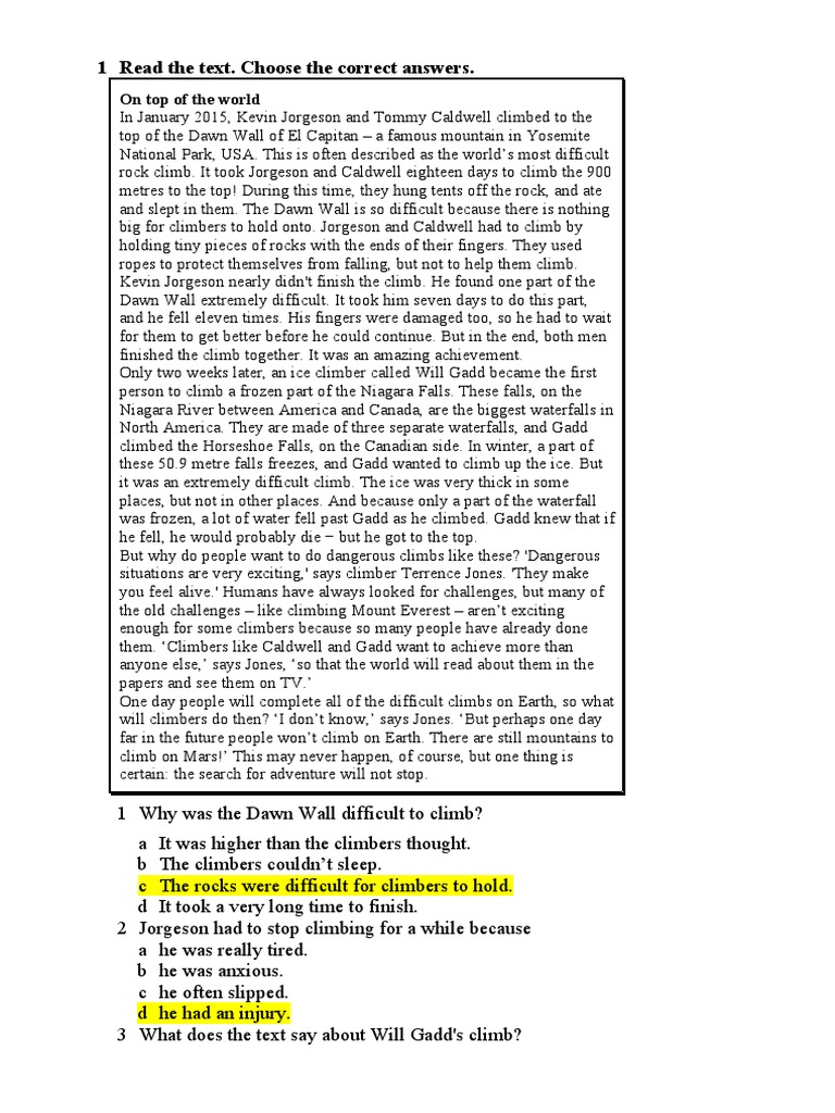 1 Read The Text. Choose The Correct Answers.: On Top of The World | PDF