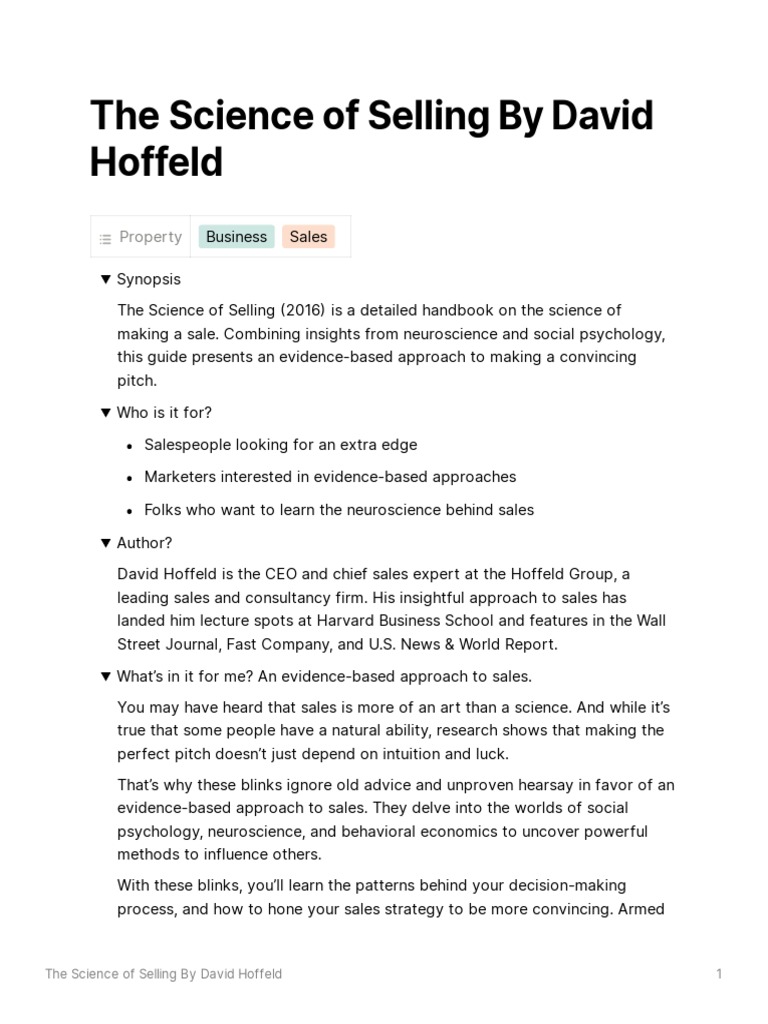 The Science of Selling by David Hoffeld | PDF