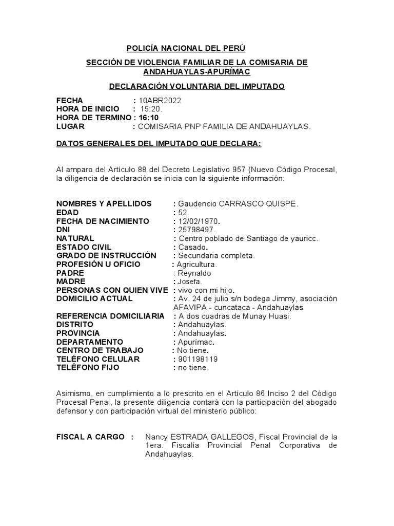 Informe Policial Violencia Familiar | PDF | Ley procesal | Violencia ...