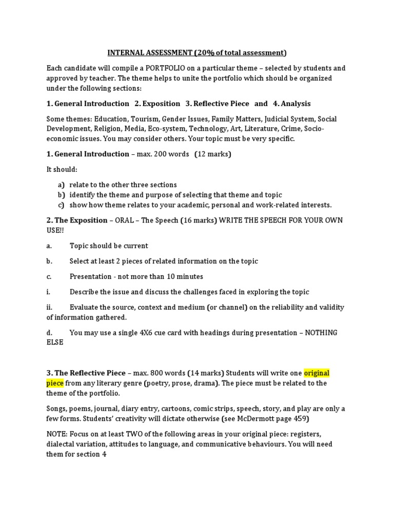 Internal Assessment Outline 2021 | PDF