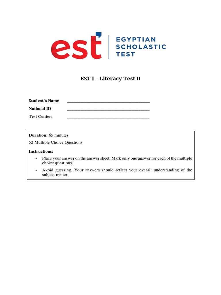 EST I - Literacy 2 - June 2021 | PDF | Vacuum Tube | Zinc
