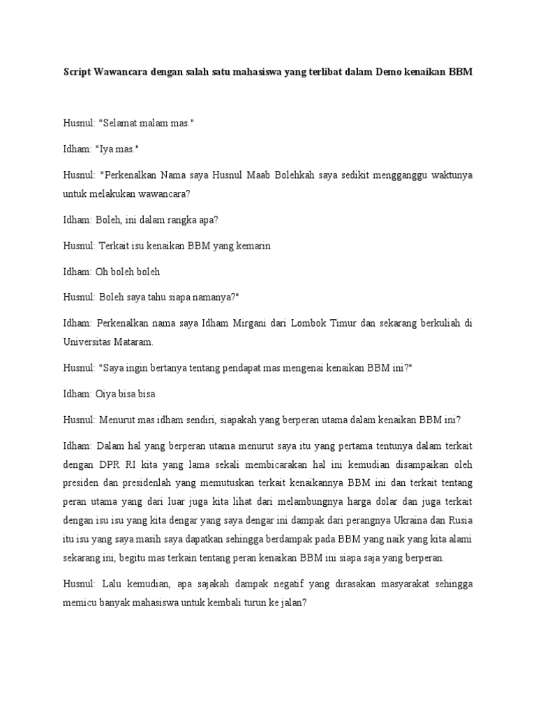 Script Wawancara Dengan Salah Satu Mahasiswa Yang Terlibat Dalam Demo ...