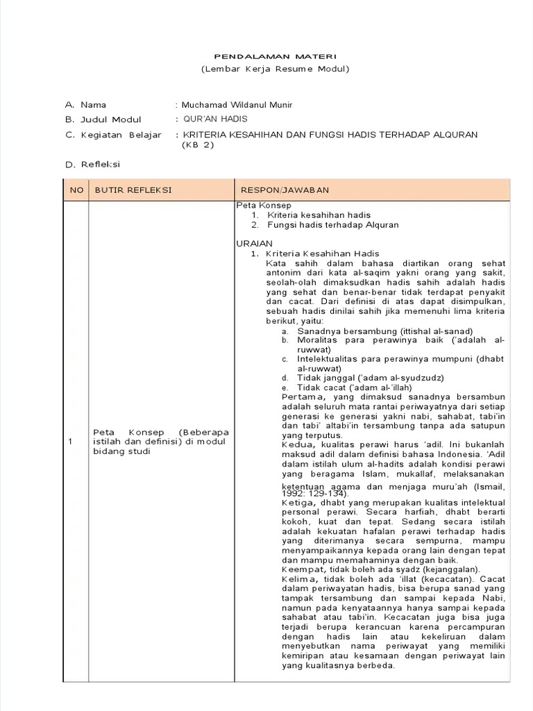 Kriteria Kesahihan Dan Fungsi Hadis Terhadap Alquran KB 2 | PDF Kriteria Kesahihan Dan Fungsi Hadis Terhadap Alquran KB 2 | PDF