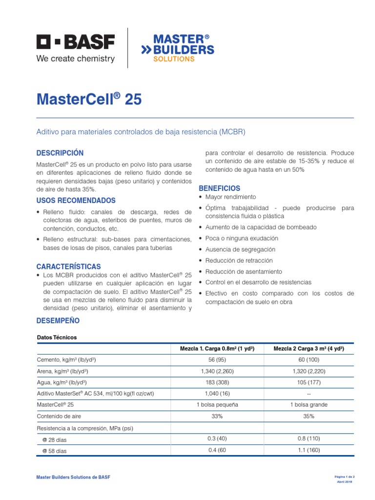 BASF MasterCell 25 - Ficha Técnica | PDF | Agua