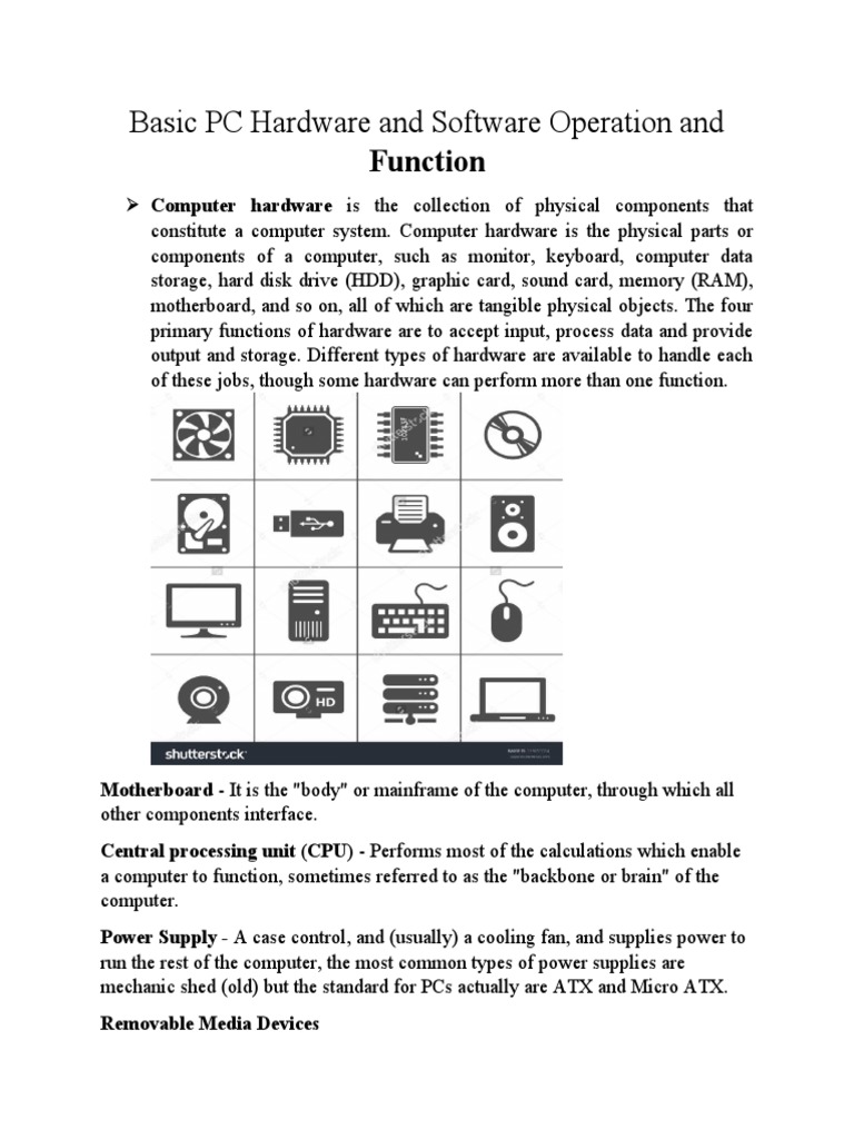 Basic PC Hardware and Software Operation and Function | PDF | Computer Hardware | Computer Data ...