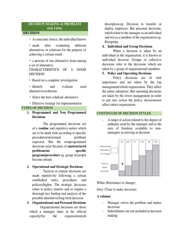 Decision Making and Problem Solving Notes | PDF | Decision Making | Policy