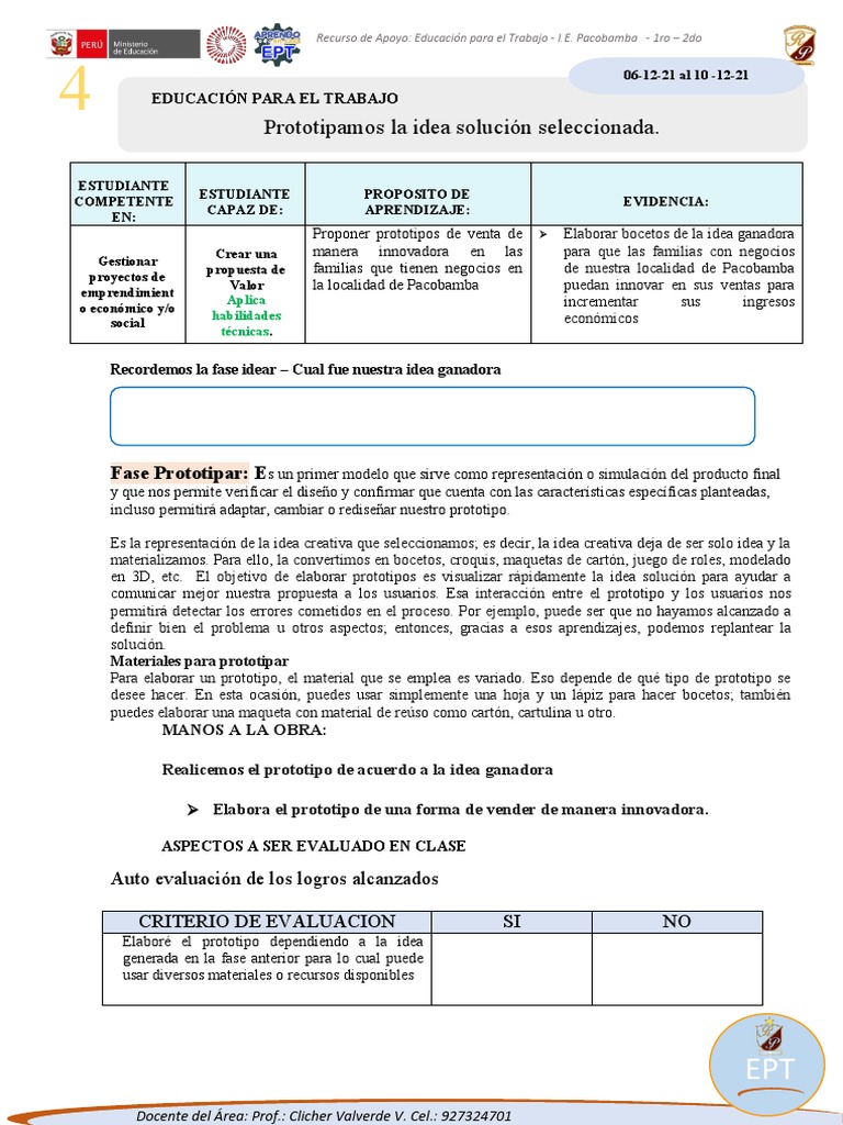 Ficha 4 - 1ro - 2do - EPT | Descargar gratis PDF | Evaluación | Aprendizaje