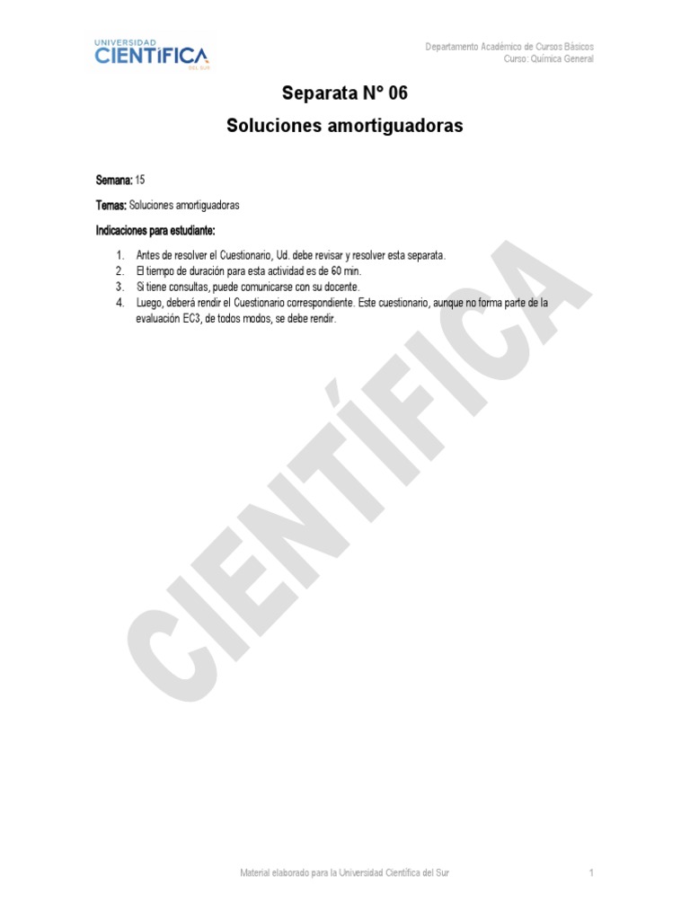 Separata 06 - QUÍMICA GENERAL - SEM-15 - SESIÓN-30 - 2022-1 | PDF | Constante de disociación ...
