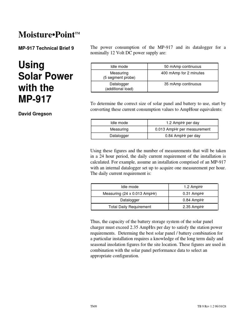 Solar Power Sizing for MP-917 System | PDF